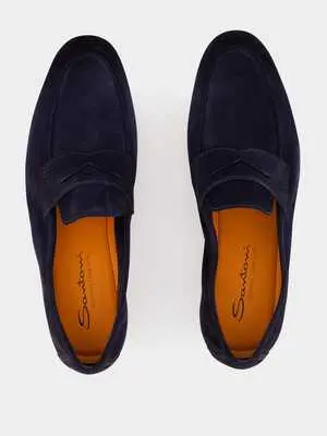 Santoni Suede Penny Loafers - Blue