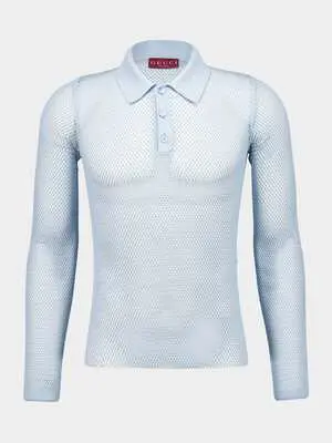 Gucci Light Embossed Technical Mesh Polo - Blue