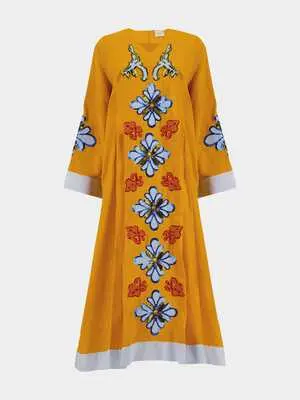 PAULA Crystal Linen Embroidered Maxi Dress - Multicolour
