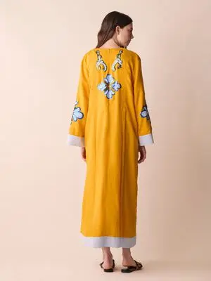 PAULA Crystal Linen Embroidered Maxi Dress - Multicolour