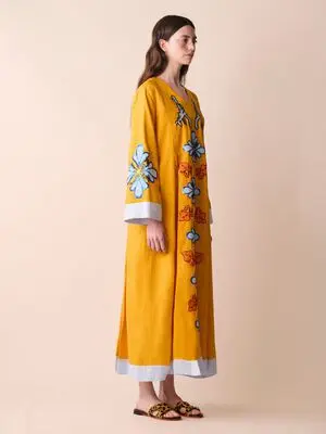 PAULA Crystal Linen Embroidered Maxi Dress - Multicolour