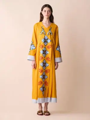 PAULA Crystal Linen Embroidered Maxi Dress - Multicolour