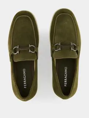 FERRAGAMO Suede Moccasins With Gancio Buckle - Grey