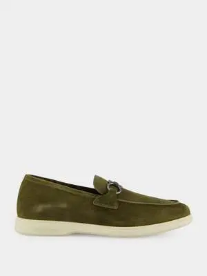 FERRAGAMO Suede Moccasins With Gancio Buckle - Grey
