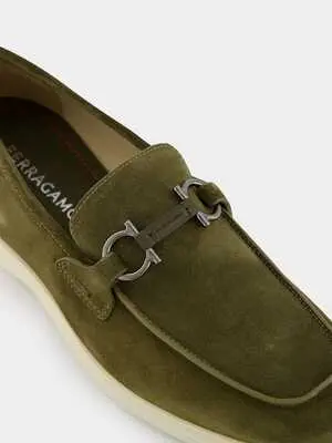 FERRAGAMO Suede Moccasins With Gancio Buckle - Grey
