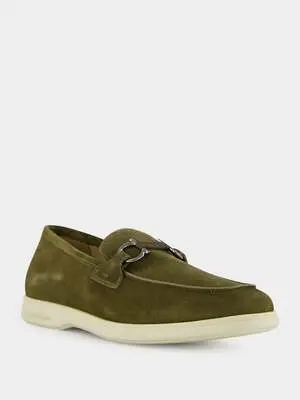 FERRAGAMO Suede Moccasins With Gancio Buckle - Grey