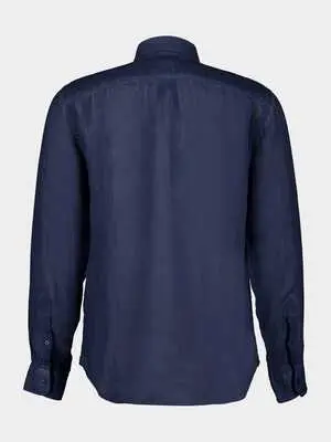 120% Lino Navy Faded Linen Long-sleeve Shirt