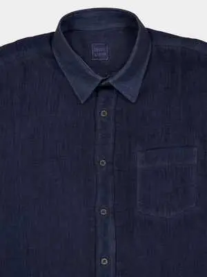 120% Lino Navy Faded Linen Long-sleeve Shirt
