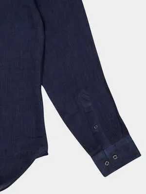 120% Lino Navy Faded Linen Long-sleeve Shirt