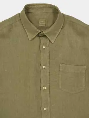 120% Lino Cactus Long-sleeve Regular Fit Linen Shirt - Green