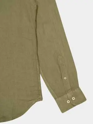 120% Lino Cactus Long-sleeve Regular Fit Linen Shirt - Green