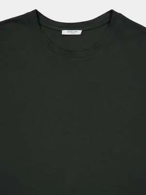 Boglioli Dark Cotton Linen Crew Neck T-shirt - Green