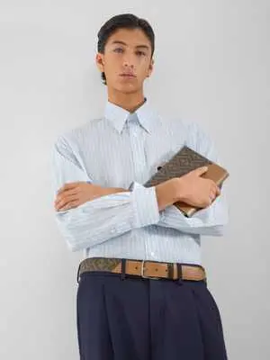 Fendi Striped Silk-cotton Shirt - Blue