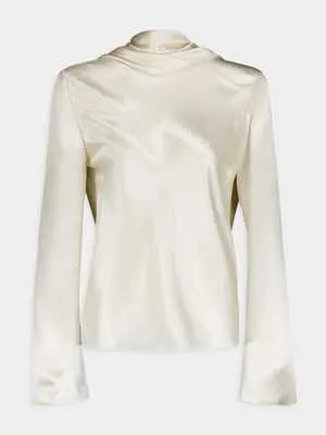 Saint Laurent Silk Roll-neck Blouse - Cream