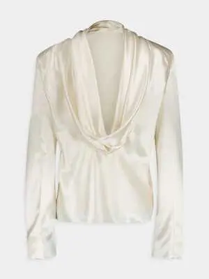 Saint Laurent Silk Roll-neck Blouse - Cream