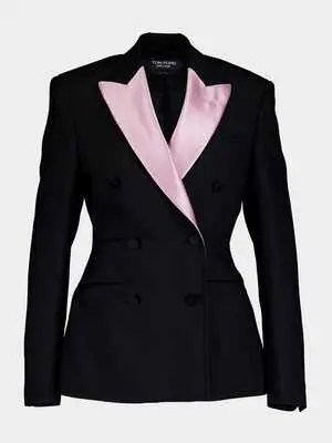 TOM FORD Satin Lapel Contrast Jacket - Black