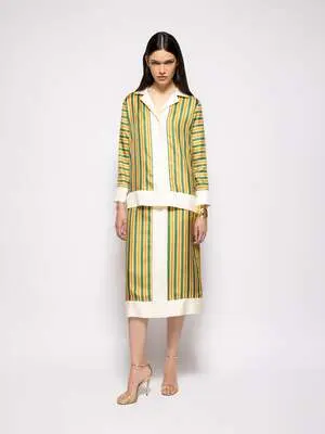 PAULA Printed Silk Twill Striped Skirt - Multicolour