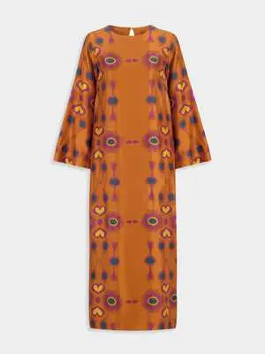PAULA Shirley Hawaii Flower Printed Silk Twill A-line Dress - Orange