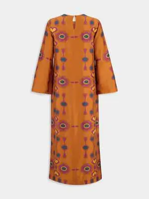 PAULA Shirley Hawaii Flower Printed Silk Twill A-line Dress - Orange
