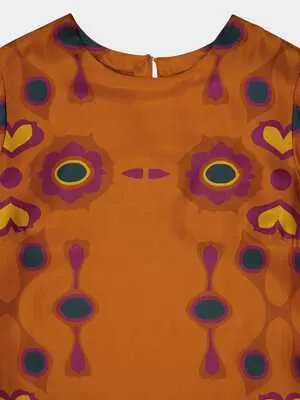 PAULA Shirley Hawaii Flower Printed Silk Twill A-line Dress - Orange