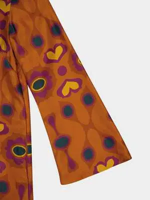 PAULA Shirley Hawaii Flower Printed Silk Twill A-line Dress - Orange