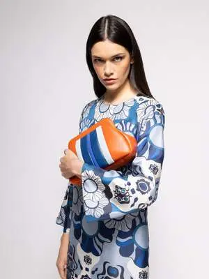 PAULA Medine Leather And Suede Clutch - Orange