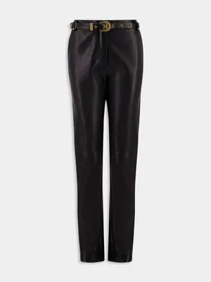 Balmain Belted Leather Trousers - Black