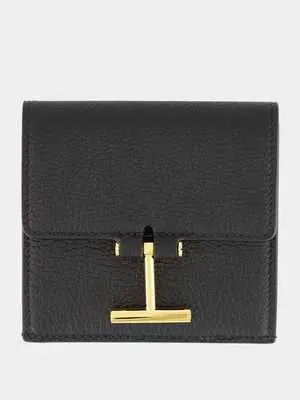 TOM FORD Black Tara Grain Leather Card Holder Black