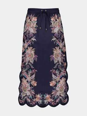 Zimmermann Rhiannon Scallop Midi Skirt - Blue