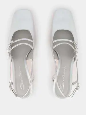 Santoni Aurora Mid-heel Slingback Pumps - Silver