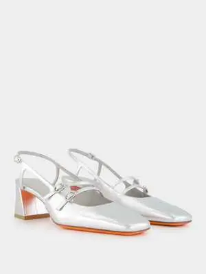 Santoni Aurora Mid-heel Slingback Pumps - Silver