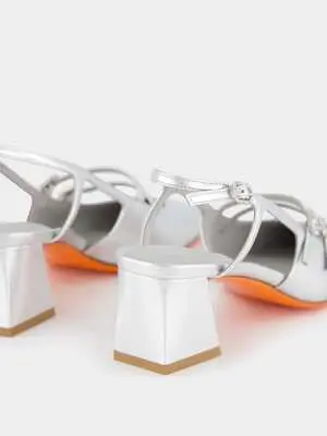 Santoni Aurora Mid-heel Slingback Pumps - Silver