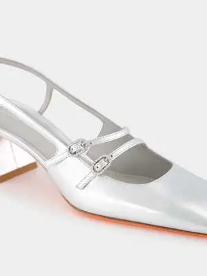 Santoni Aurora Mid-heel Slingback Pumps - Silver