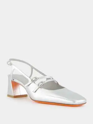 Santoni Aurora Mid-heel Slingback Pumps - Silver