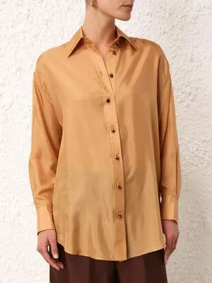 Zimmermann August Relaxed Silk Shirt - Brown