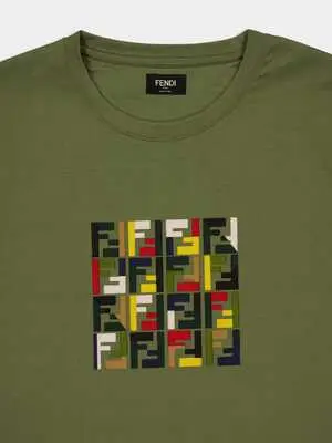 Fendi Olive Cotton T-shirt With Ff Embroidery - Green