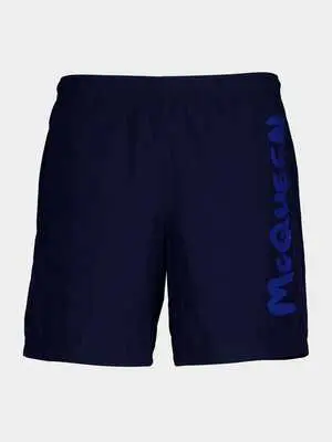 Alexander McQueen Logo-print Swim Shorts - Blue