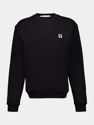 Valentino Garavani Cotton Crewneck Sweatshirt With Chez Patch - Black