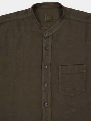 120% Lino Military Slim-fit Linen Shirt - Green