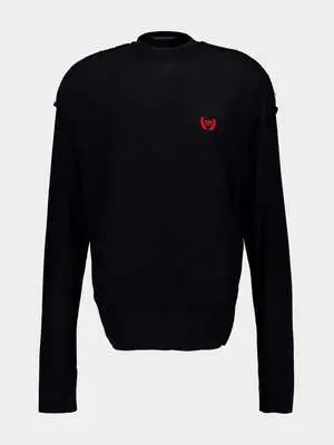 Balenciaga Oversized Sweater With Embroidered Laurel Artwork - Black