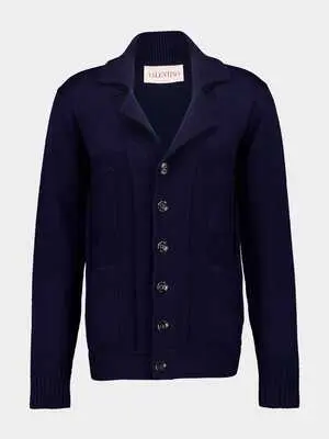 Valentino Garavani Loose-fit Wool And Cotton Cardigan - Blue