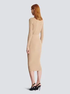 Balmain Ribbed Knit Midi Skirt - Beige