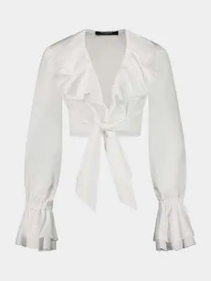Balmain Cropped Ruffled Poplin Shirt