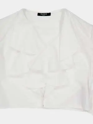 Balmain Cropped Ruffled Poplin Shirt