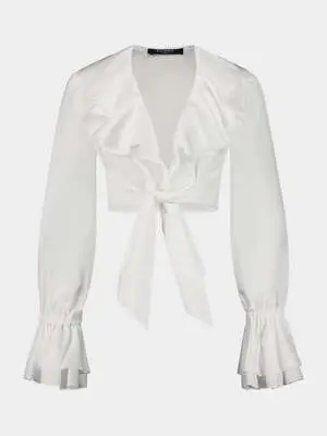 Balmain Cropped Ruffled Poplin Shirt