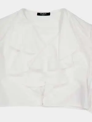 Balmain Cropped Ruffled Poplin Shirt