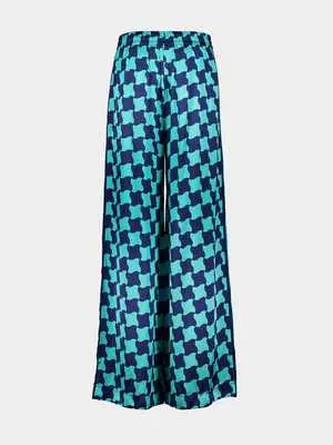 Casablanca Pool Tile Wide-leg Silk Trousers
