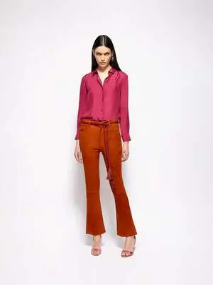 PAULA Zircon Cinnamon Stick Suede Flared Pants - Orange