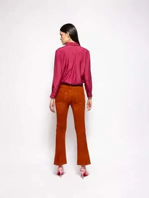 PAULA Zircon Cinnamon Stick Suede Flared Pants - Orange