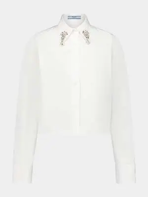 Prada Embroidered Collar Poplin Shirt